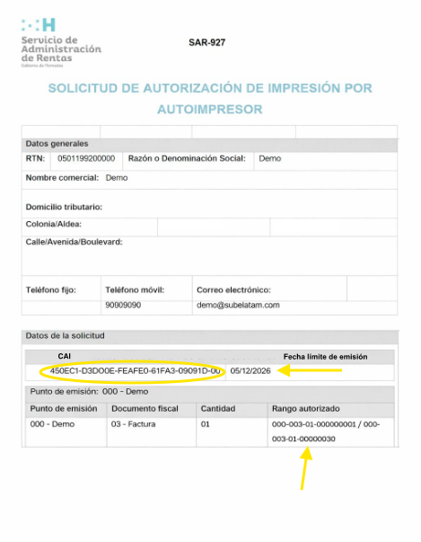 Ingresar datos fiscales para emitir facturas con Sube (Honduras ...
